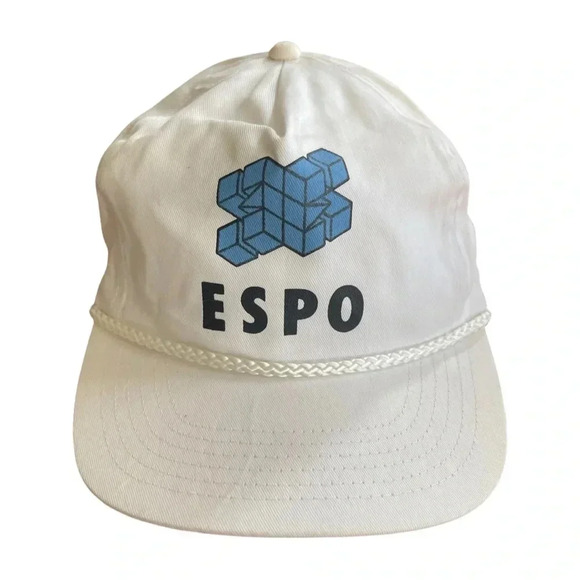 San Sun | Accessories | Vintage White And Blue Espo Trucker Hat With ...